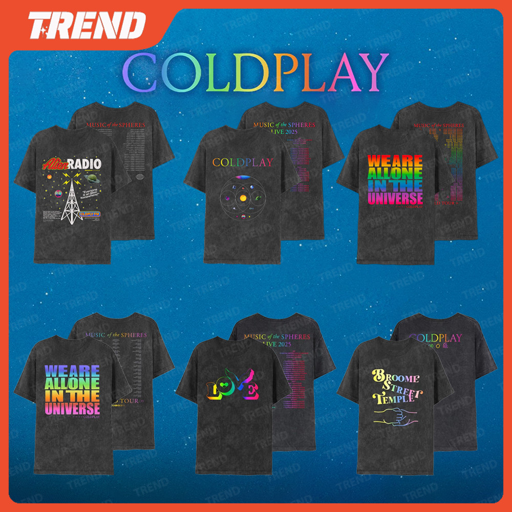 COLDPLAY MUSIC OF THE SPHERES WORLD TOUR 2025 Merch Cotton Washed T ...