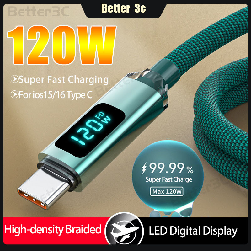 Dual Type C 120W super fast charging Cable With LED digital display ...