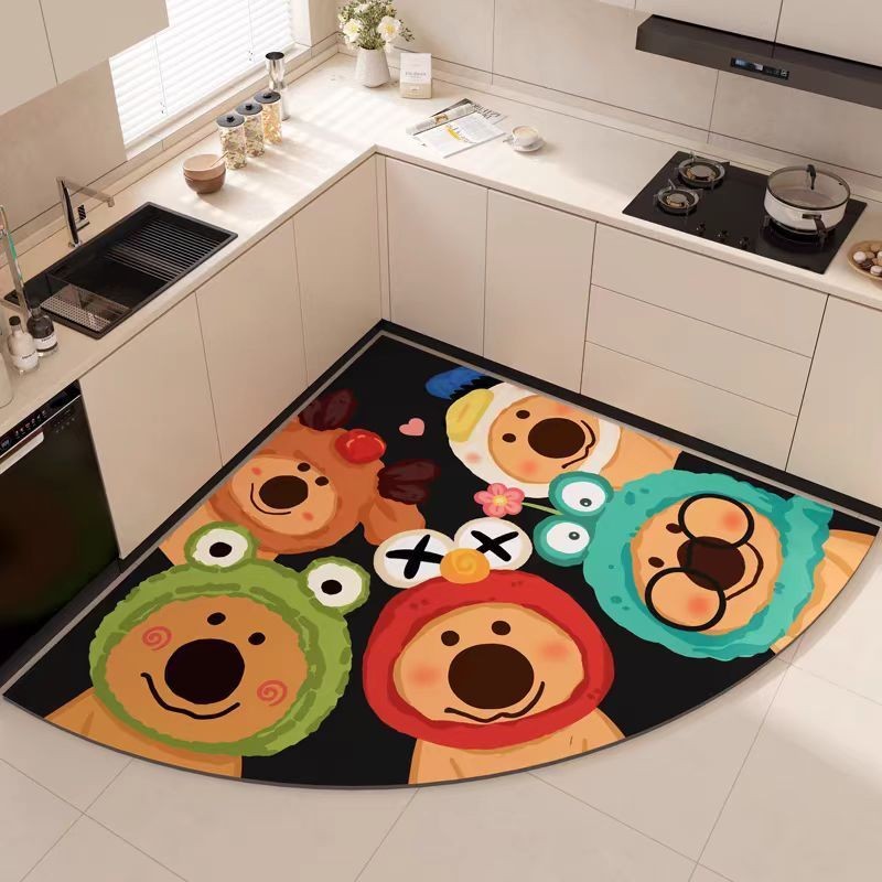 Persimmon Pepper Bear Diatom Mud Kitchen Floor Mat Anti-Slip Fan-Shaped ...