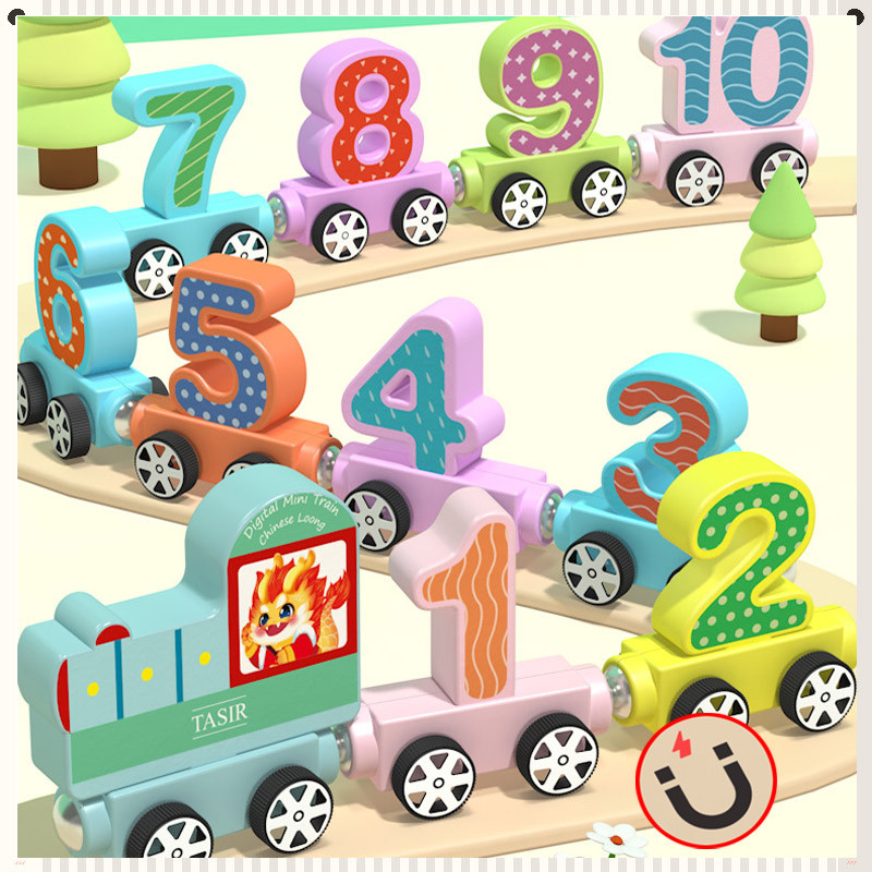 Magnetic Digital Train Toys 123 Number Animals Magnet Wooden Car Kids ...