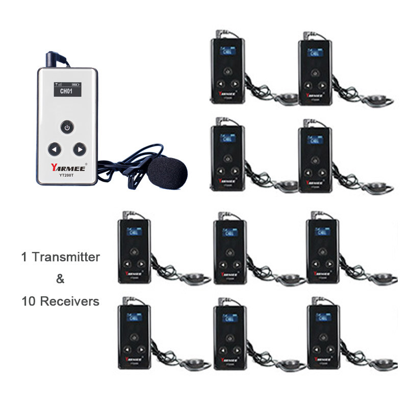 One Set 1 Transmitter + 10 Receivers Museum Whisper Wireless Tour Guide System Audio Guide ...