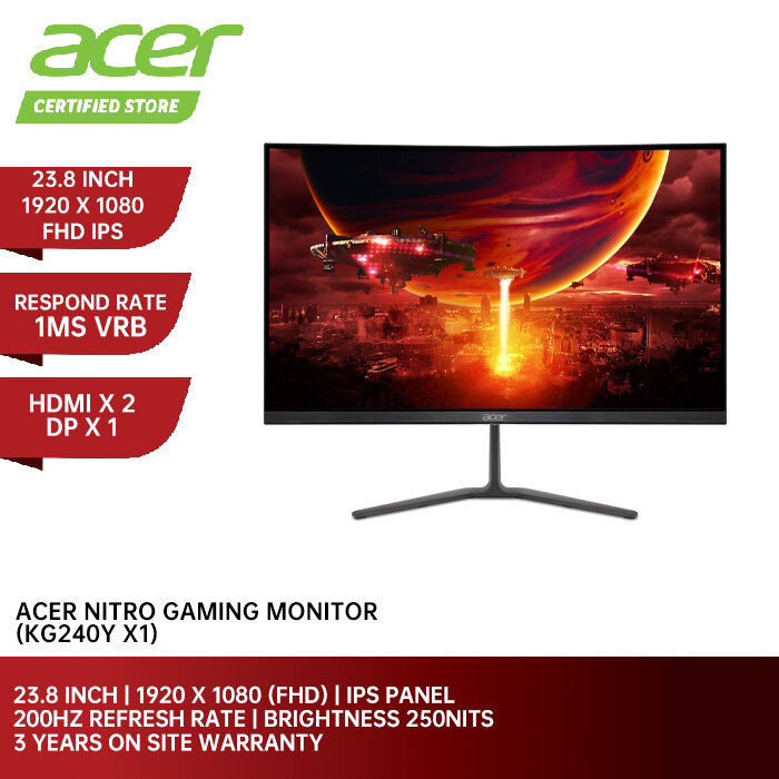 ACER Nitro KG240Y X1 Gaming Monitor - 23.8"/IPS/FHD/200Hz/1ms VRB/DP ...