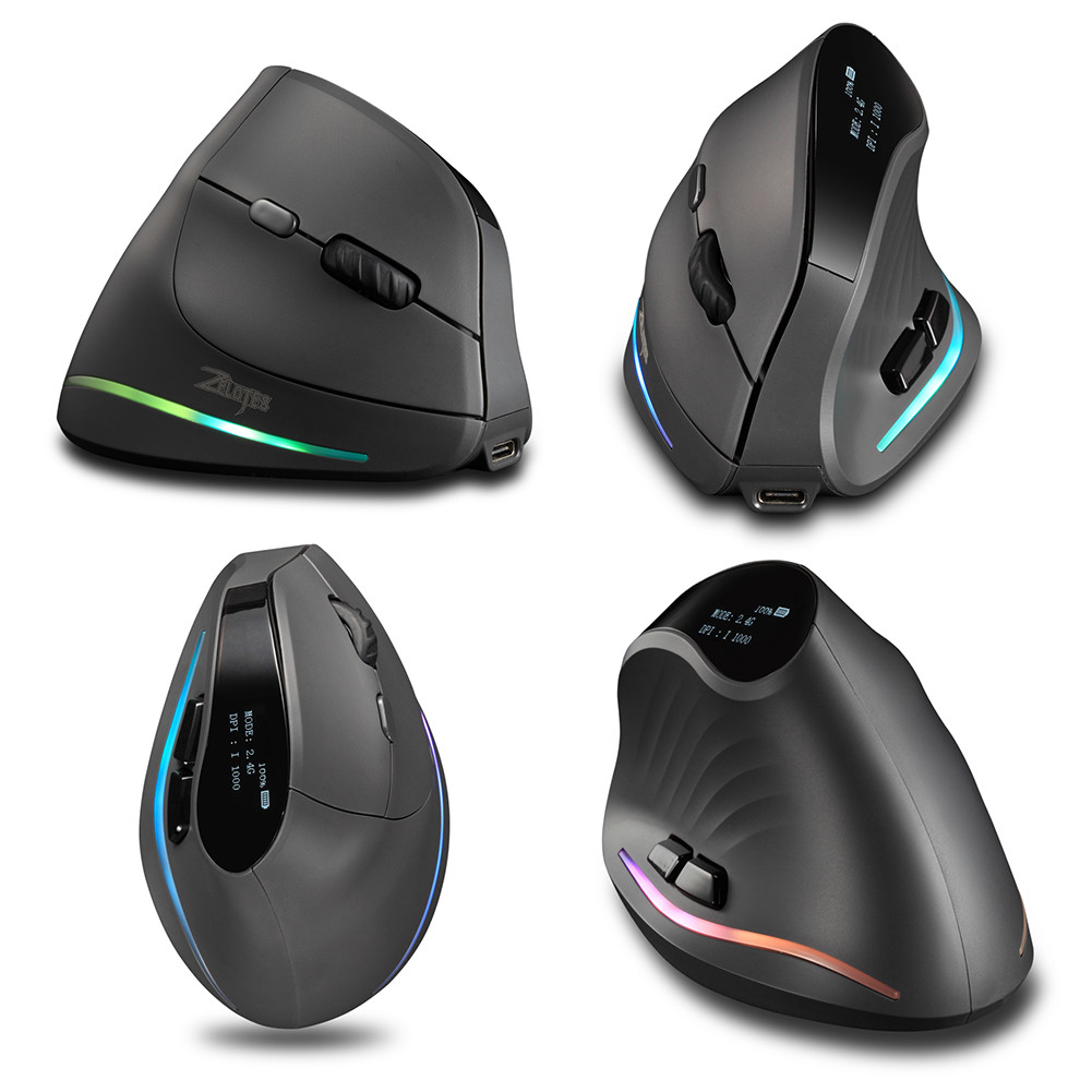 Vertical Wireless Mouse Adjustable DPI Ergonomic Mouse Rechargeable Tri ...