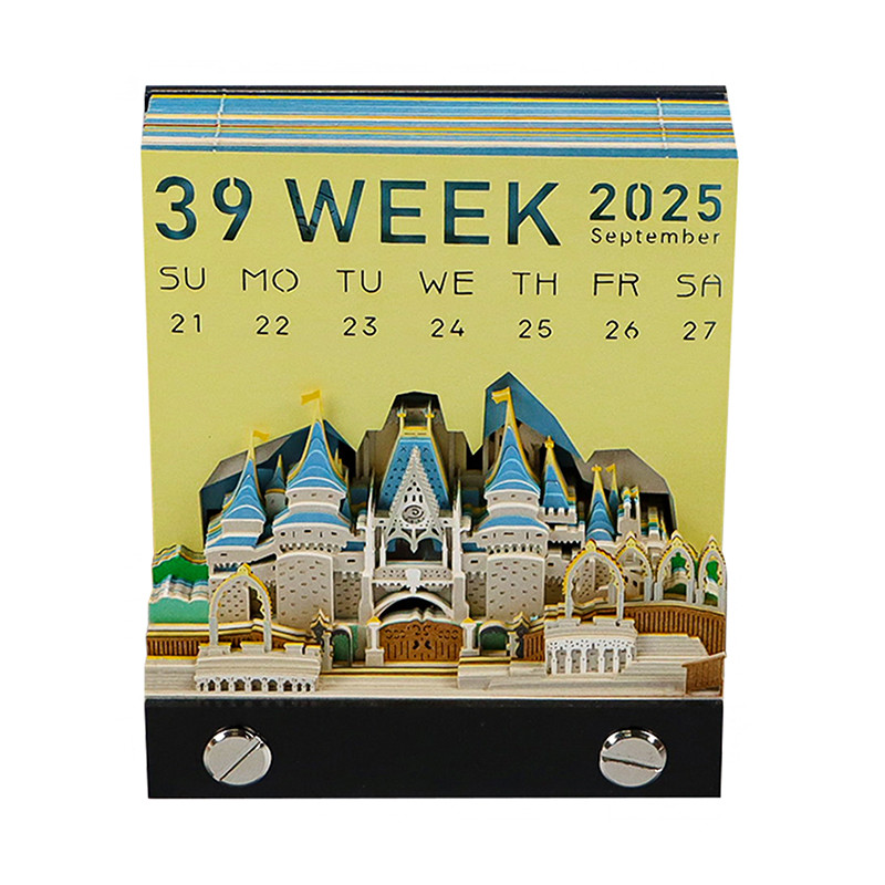 guyumao Castle Desk Calendar With LED Lights 2025 Calendar Memo Pad ...