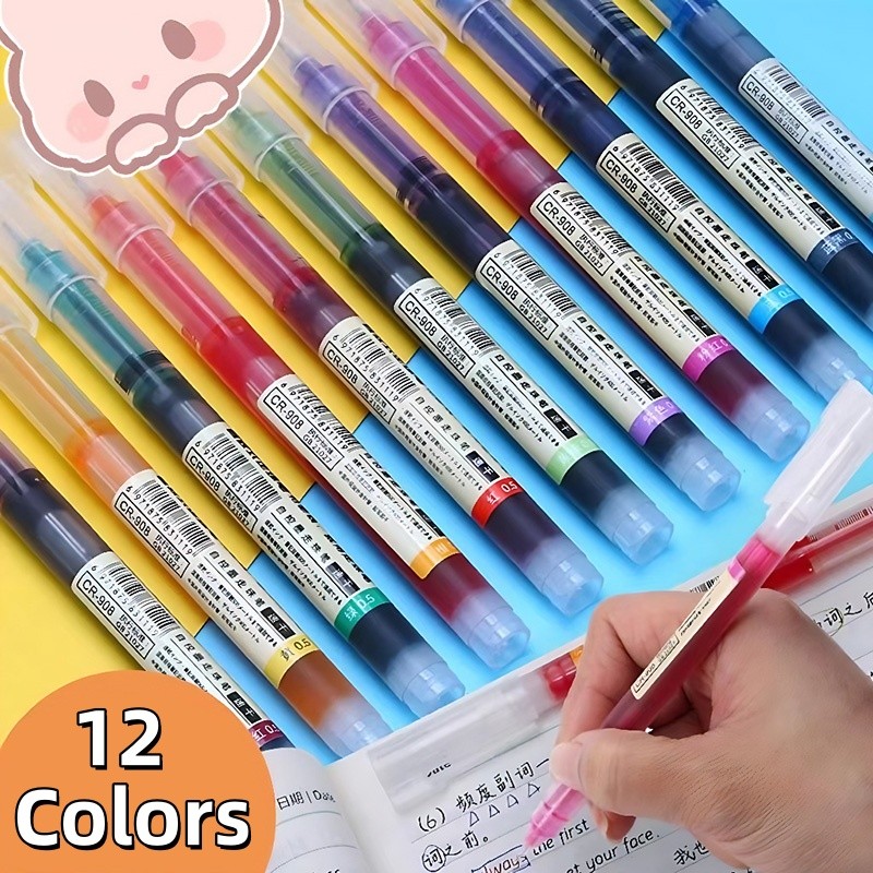 12 Colors/Set Liquid Ink Roller Ball Pens 0.5mm Quick Dry Colored Fine ...