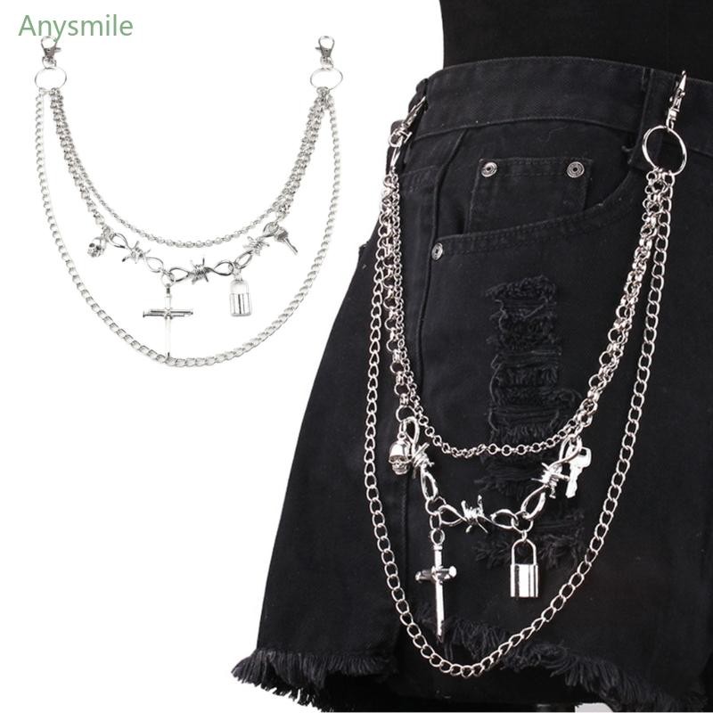 ANYS Pants Chain Belt Crosses Metal for Unisex Egirl Eboy Jeans Punk ...