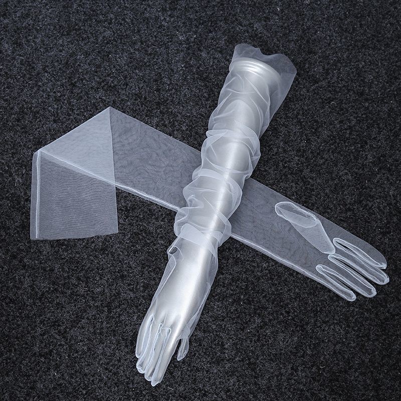 Thin Gauze Bridal Wedding Dress Wedding Gloves Ultra-Thin Long Red Pink ...