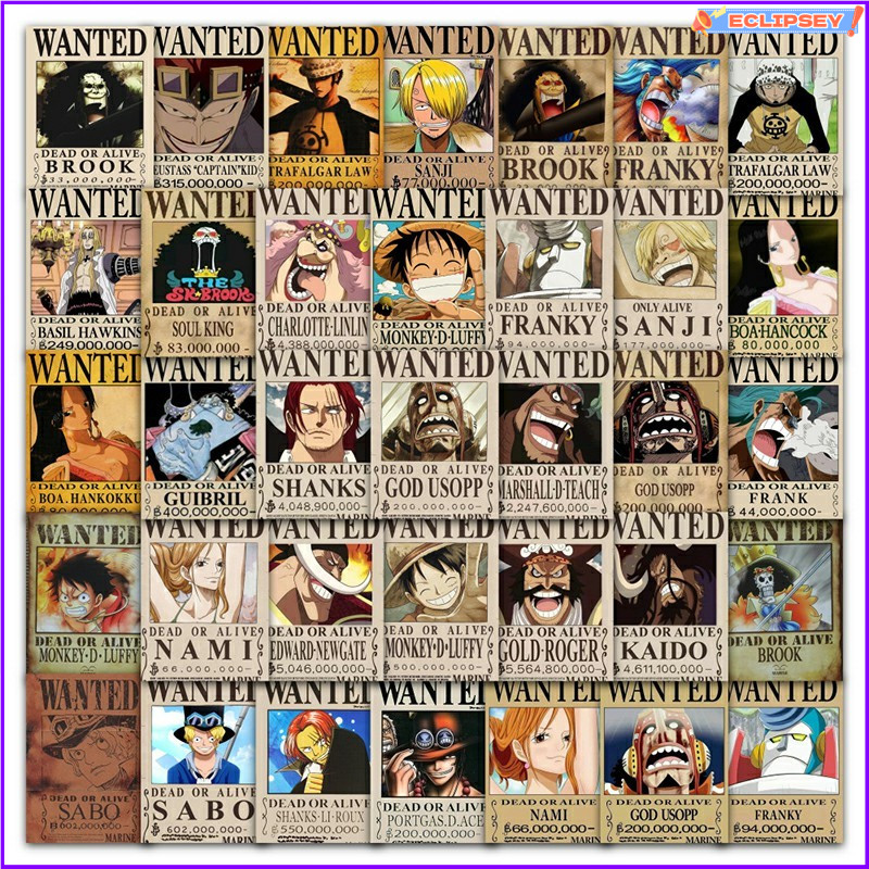 ️ES】One Piece Wanted Poster Sticker Notebook Skateboarding Cup Sticker ...