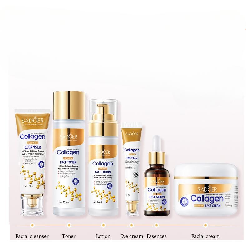 SADOER Collagen Skincare Set - Cleanser, Toner, Lotion, Serum, Eye Cream & Face Cream for ...