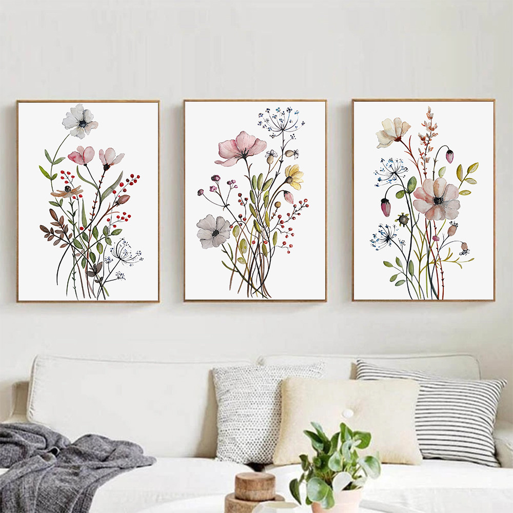 Watercolor Flower Poster Wildflower Art Prints Nordic Botanical Canvas ...