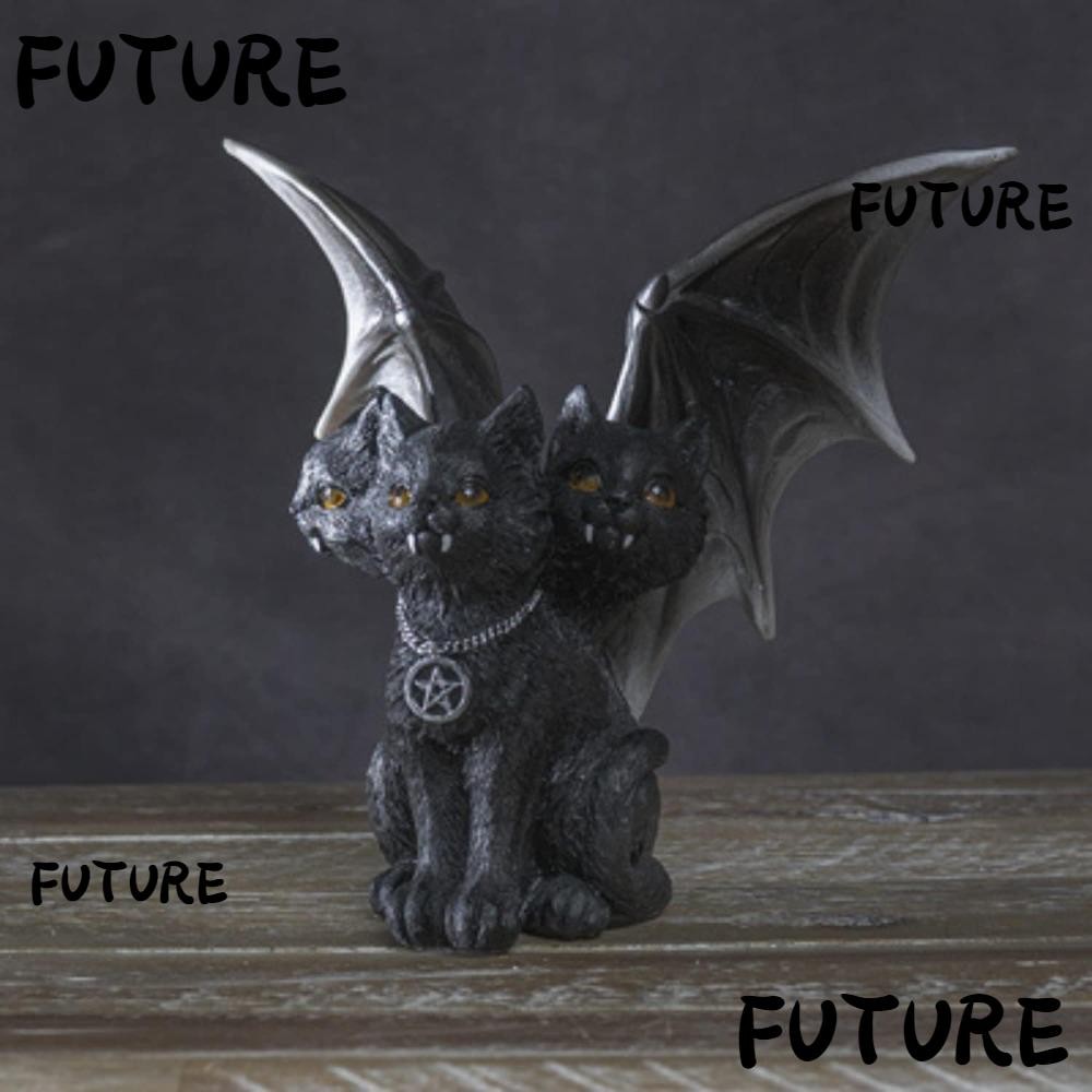 HL-FUTU Three Headed Black Cat Figurine, Bat Wings Black Wing Three ...