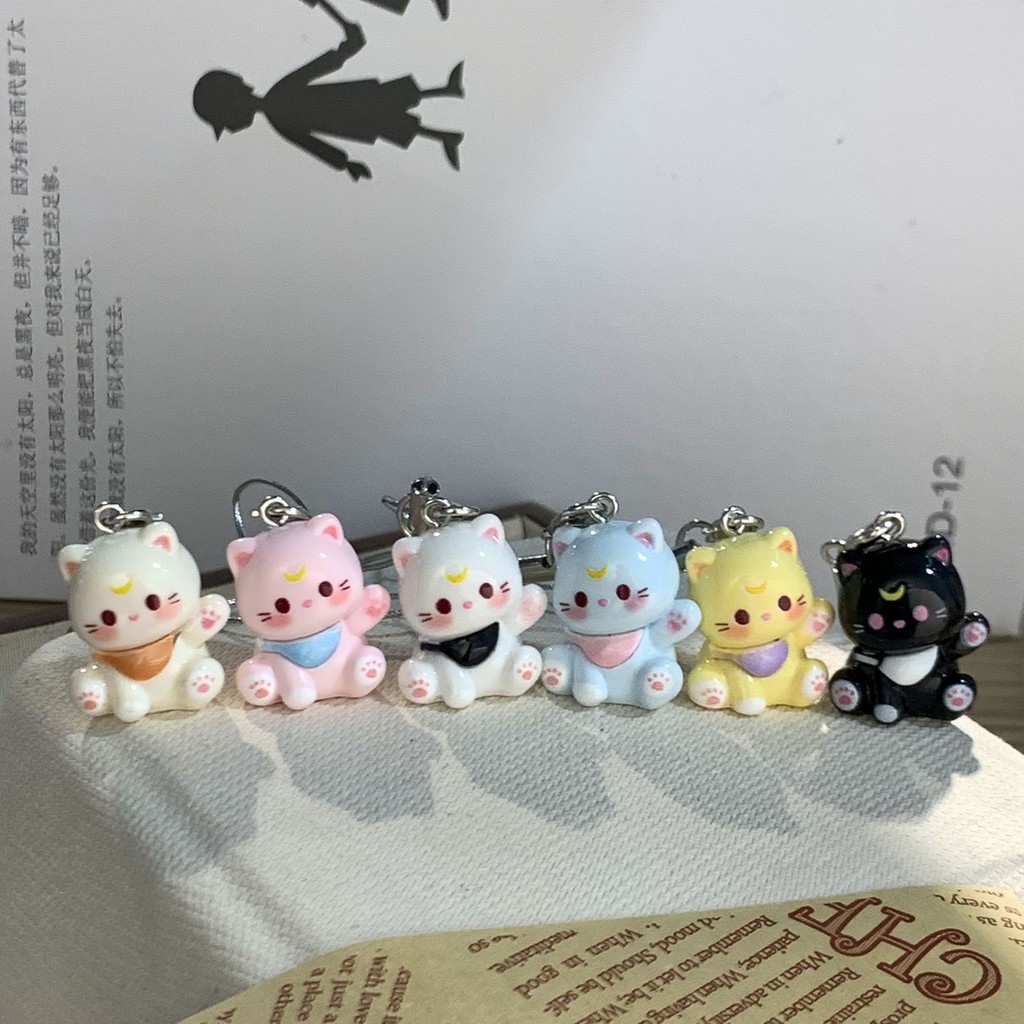 Cartoon Moon Kitten Phone Chain Lanyard Cute Cat Keychain Camera ...