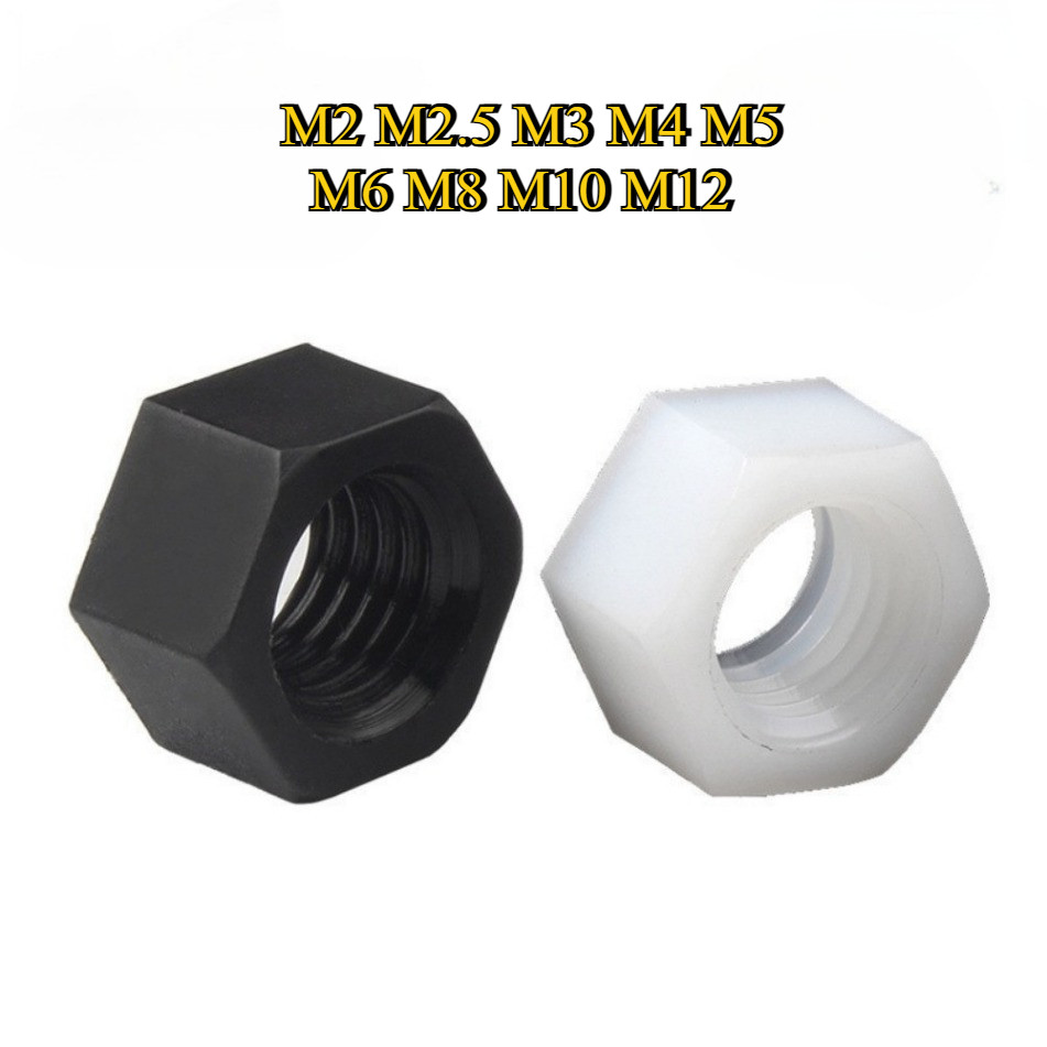 Metric Black and White PA66 Nylon Hex Nuts M2 M2.5 M3 M4 M5 M6 M8 M10 M12 Metric Thread Plastic ...