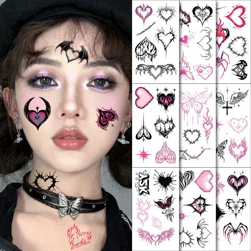 Temporary Tattoos - Y2K Black Pink Heart Shape Tattoo Stickers ...