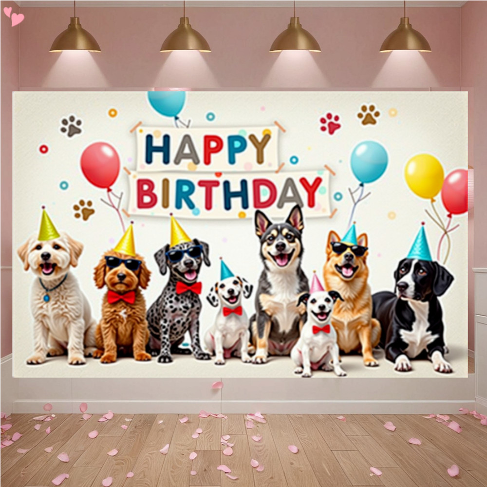 Dog Birthday Backdrop Puppy Banner Decorations for Girls 180*110cm ...