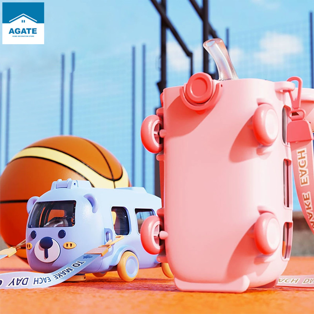 500ML Cartoon Bus Water Bottle Cute Creative Kids Toy cup with Strap ...