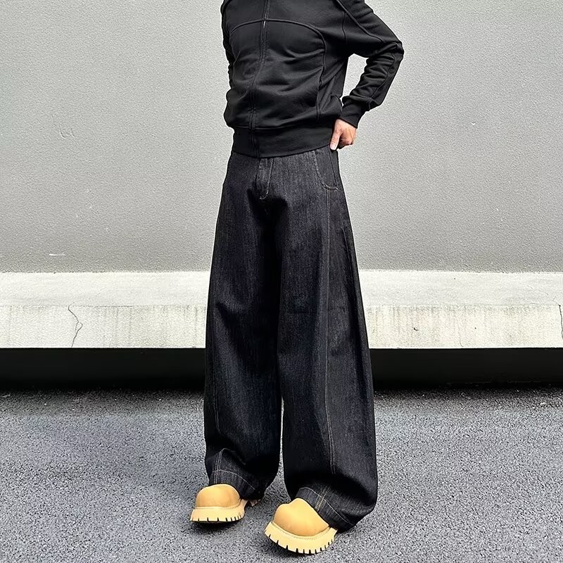 Jeans men's black retro straight leg wide leg curved knife pants | Shopee Malaysia