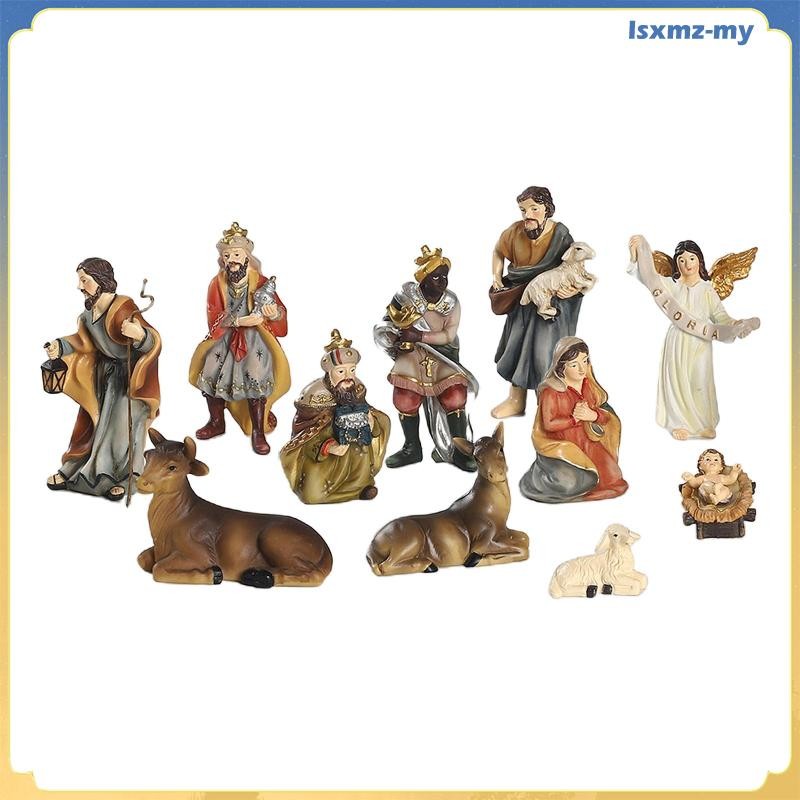 [LsxmzMY] Resin Nativity Figurine Set, 4-Inch, Set of 11, Christmas ...