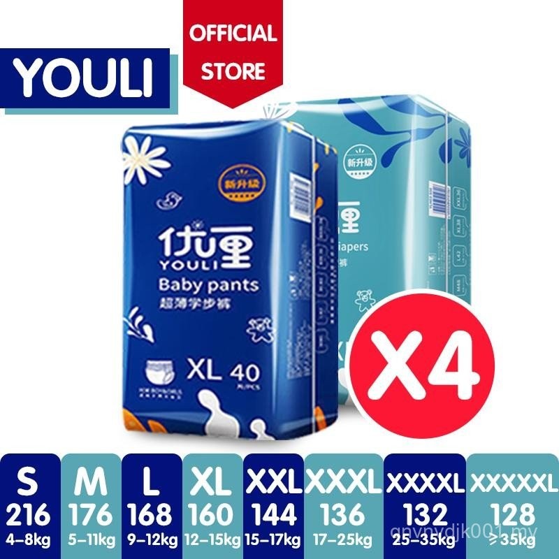 YOULI Big Size Baby Love Smile Diaper - M-XXXXL (4 Packs) Newborn Bayi ...