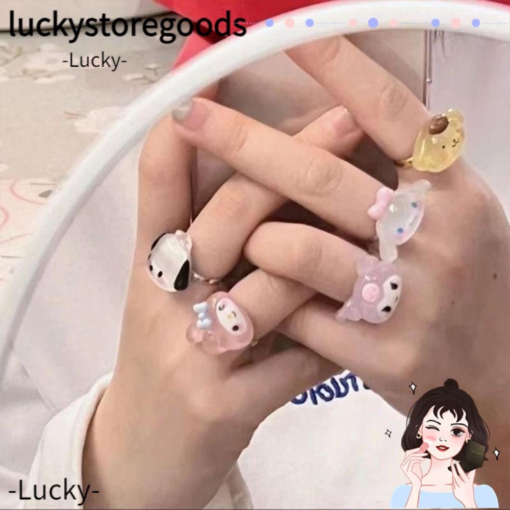 LUCKY Cartoon Ring, Kawaii Hello Kitty Cute Doll Acrylic Ring, Kuromi ...