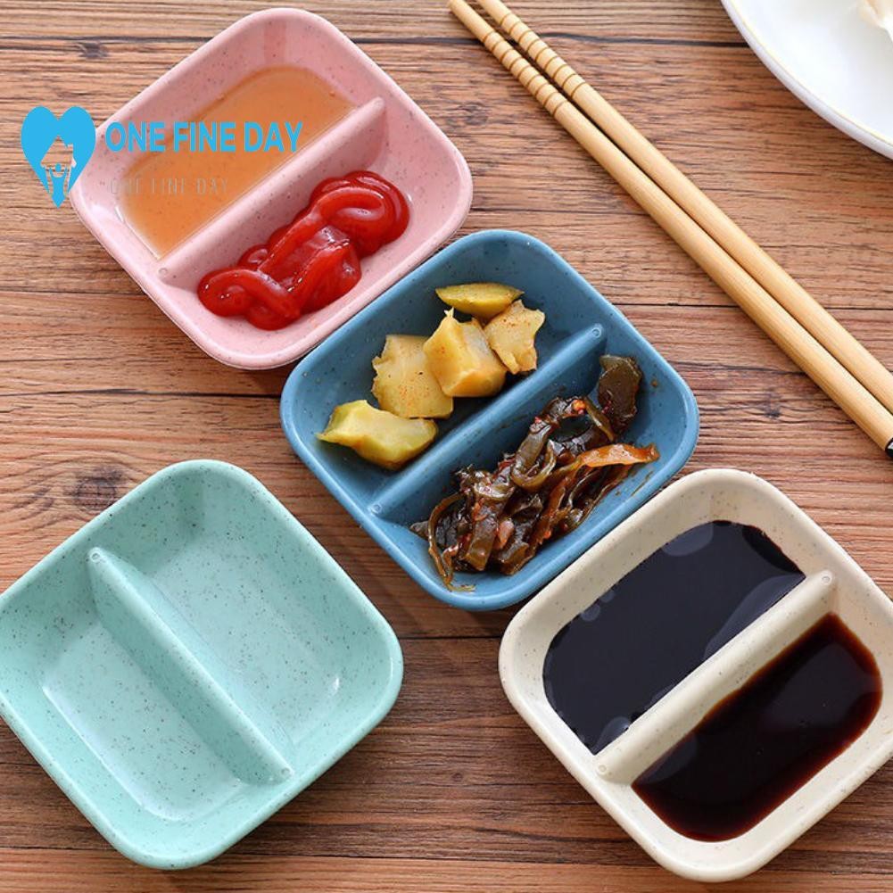 Double Grid Seasoning Dish Wheat Straw Seasoning Dish Saucer Pickles ...
