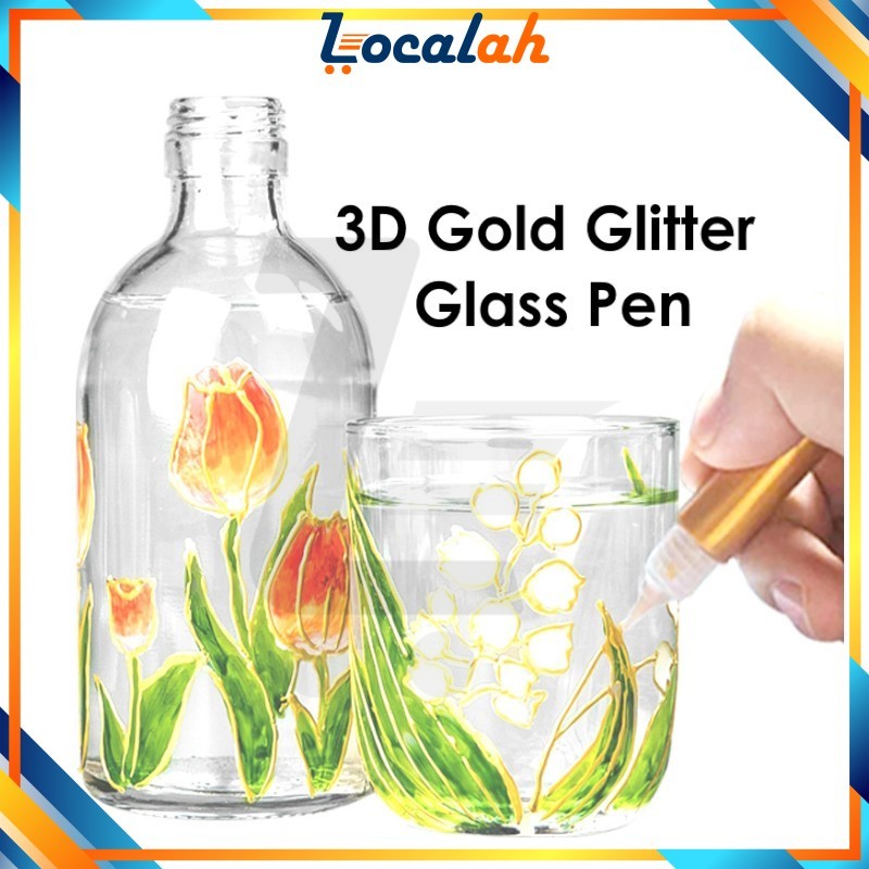 3D Gold Glitter Glass Pen for Glass Painting / Ceramic Artworks Acrylic ...