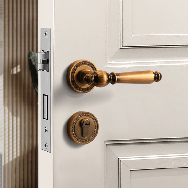 Indoor Wooden Door Lock French Brass Door Lock Room Retro Door Handle ...