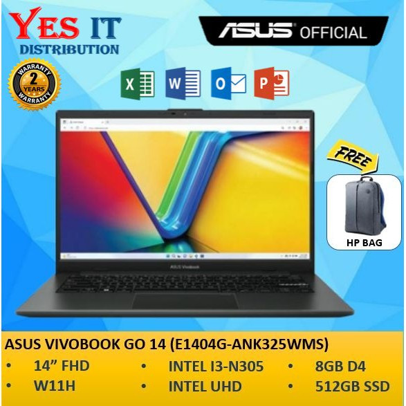 Asus VivoBook Go 14 E1404G-ANK325WMS 14'' FHD (INTEL I3-N305, 512GB SSD ...