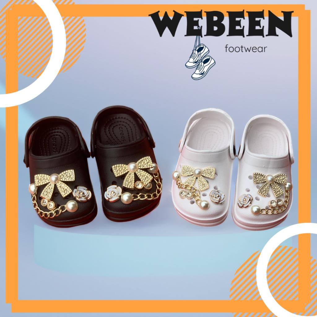 WEBEEN Baby And Kid Cute Charm Slipper Girl Clog Ribbon Jibbitz Sandal ...