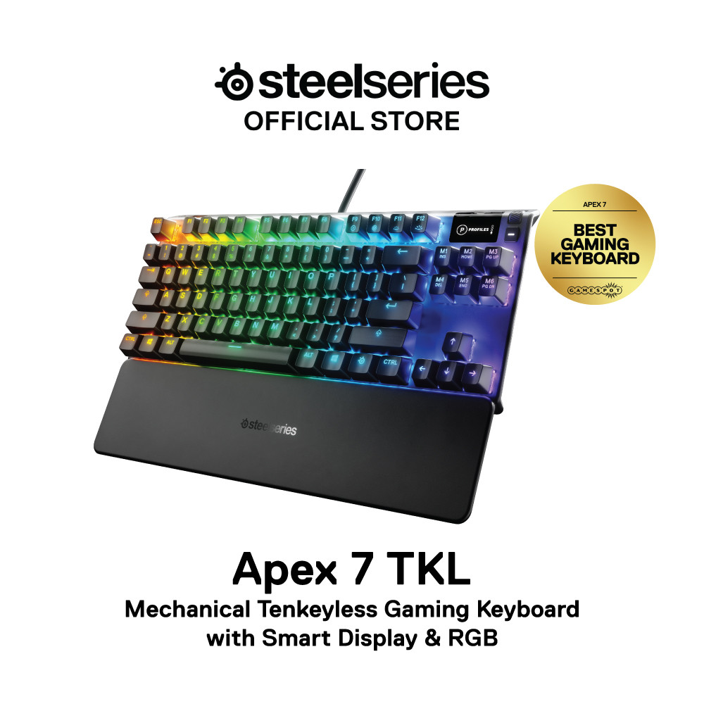 SteelSeries Apex 7 TKL Red Switch Wired RGB Mechanical Tenkeyless Gaming Keyboard with OLED ...