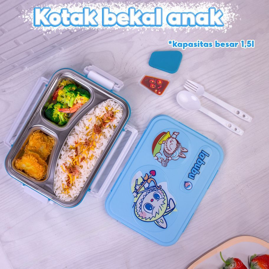 Labubu and Anime Character Stainless Three-Separated Lunch Container ...