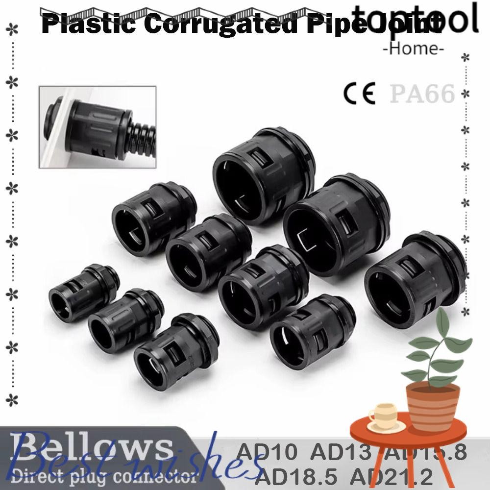 TOPTOOL Corrugated Pipe Joint, Plastic Black Plastic Tube Connector ...