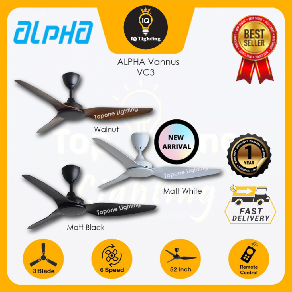 ALPHA Vannus - VC3 / VC3 LED 3B 52 Inch DC Motor Ceiling Fan with 3 ...