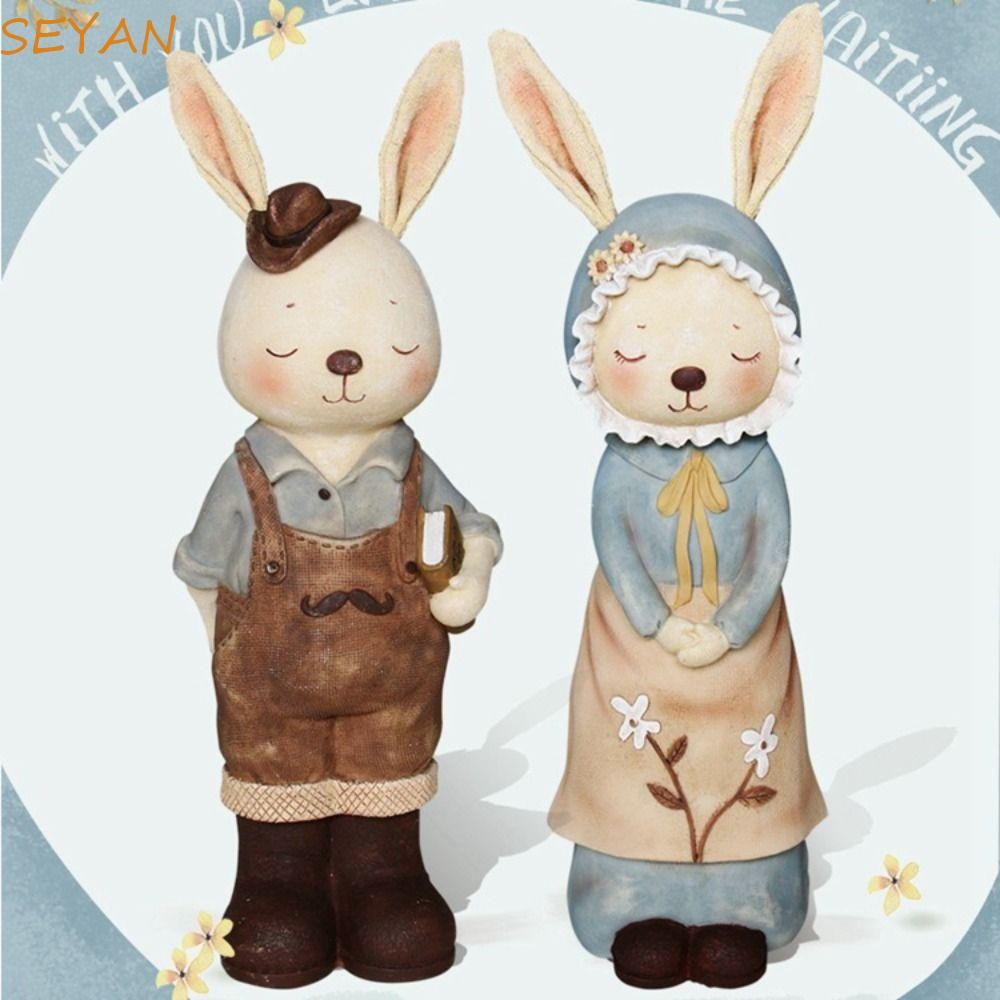 SEYAN Mini Rabbit Figurine, Resin Crafts Cute Easter Bunny Statue ...