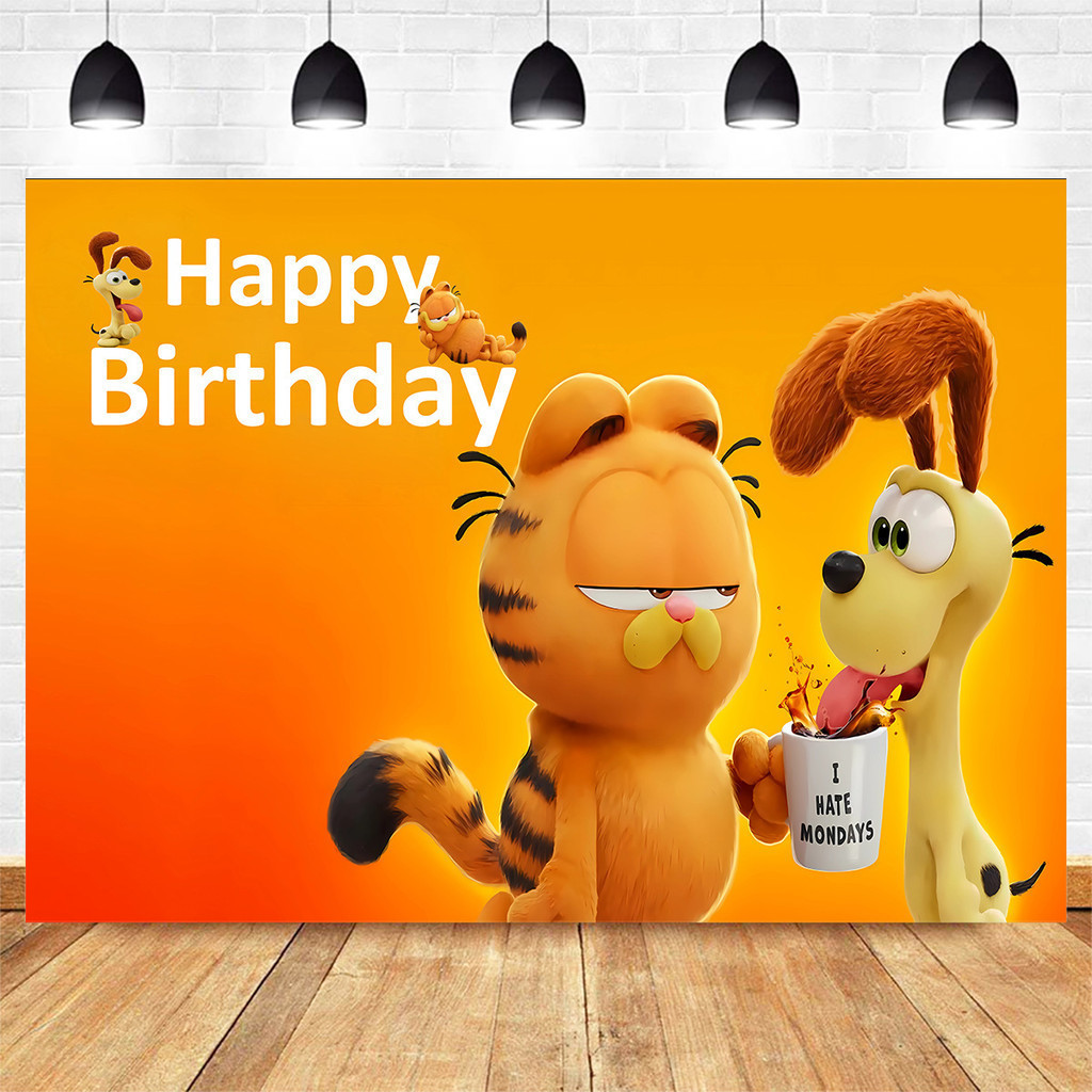 2025 Cartoon Garfield Theme Happy Birthday Backdrop Party Decoration ...