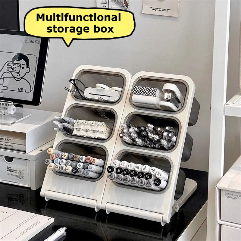 Multi-Compartment Desk Organizer with Angled Slots - Large Capacity Pen ...