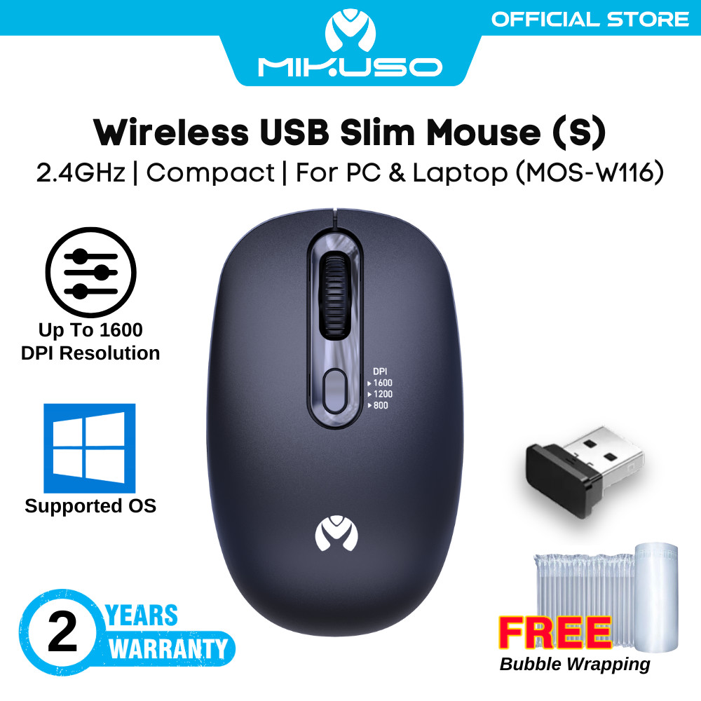 MIKUSO MOS-W116 Silent Slim Mouse Wireless 2.4Ghz 1600DPI Standard PC ...