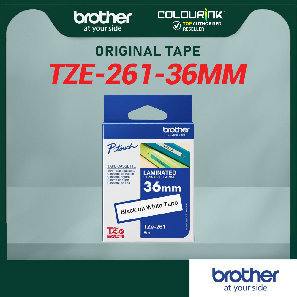 Brother Original TZe-261 36mm Black on White P-Touch Laminated Sticker ...