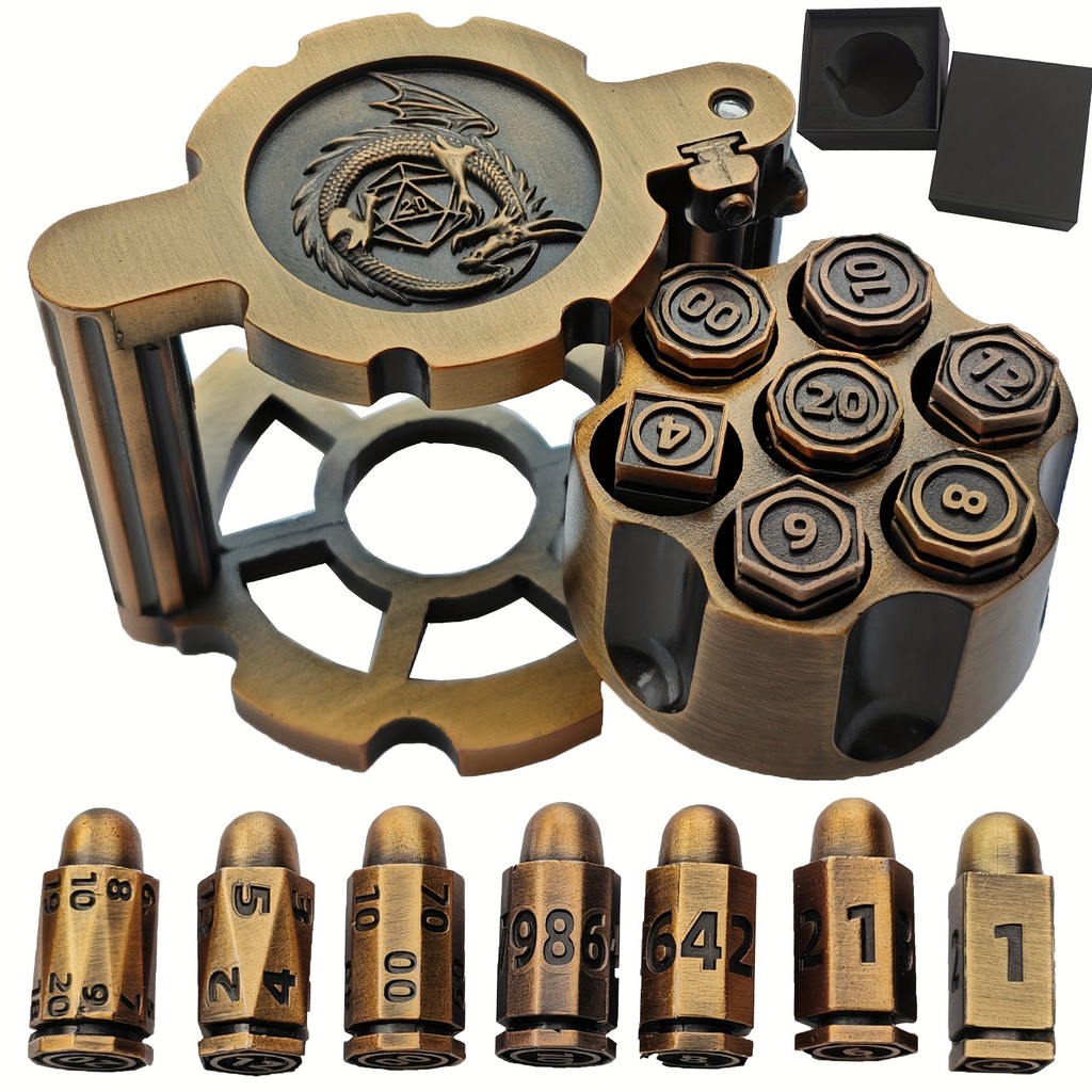 Eight Piece DND Dice Metal Rotatable Revolver Gun Barrel Metal Bullet ...