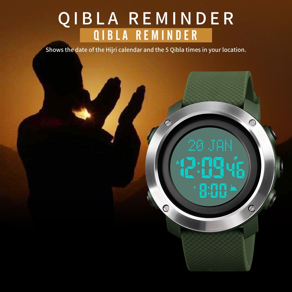 Digital Men Women Sport Watch (47mm)Kiblat Waktu Solat dan Qibla Muslim ...