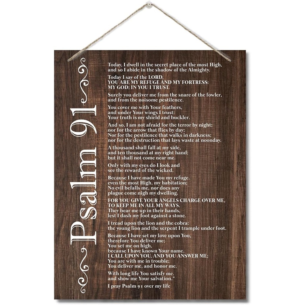 Inspirational wood art sign, Psalm 91 wall sign, hanging printed wall ...