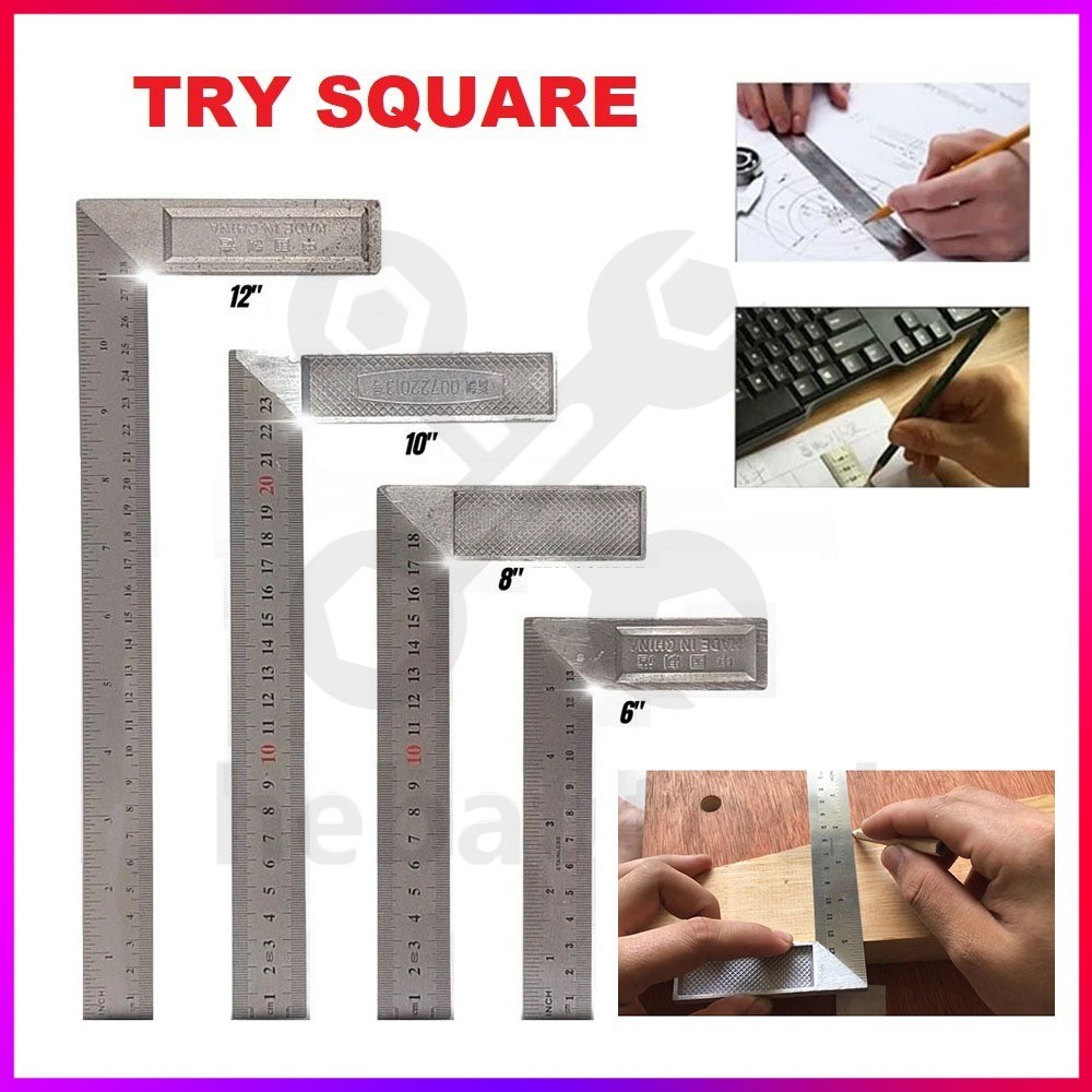 6"/8"/10"/12'' Try Square L Shape Right Angle Ruler Steel Carpenter ...