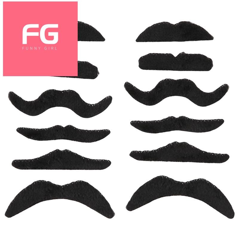 12 Pack Self Adhesive Assorted Fake Moustache / Mustache Set Fancy ...