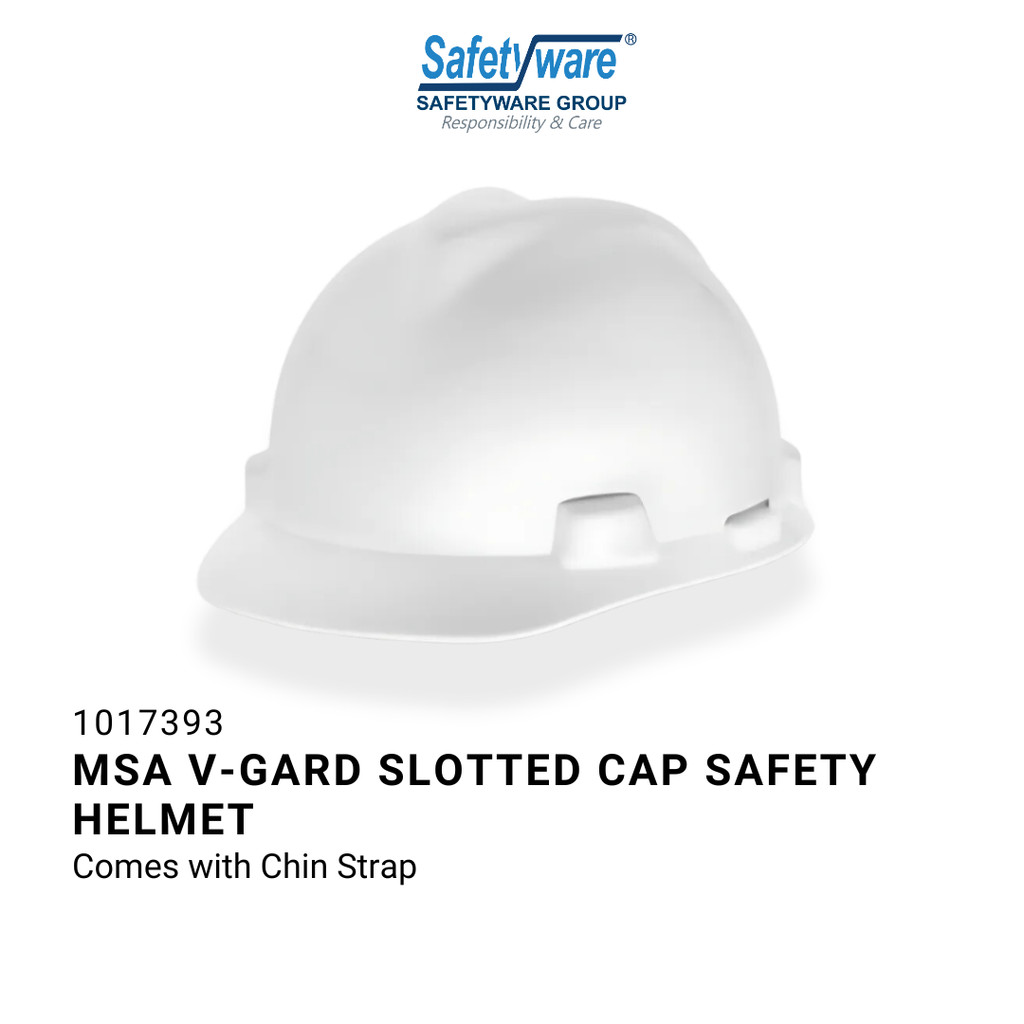 MSA V-Gard Slotted Cap Safety Helmet comes with Chin Strap, White ...