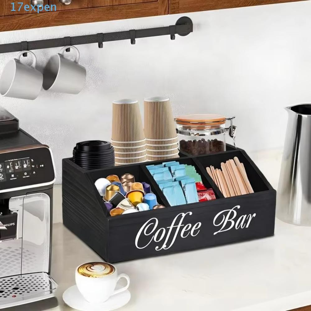 EXPEN Countertop Coffee Bar Organizer, Wooden Multi-compartment Coffee ...