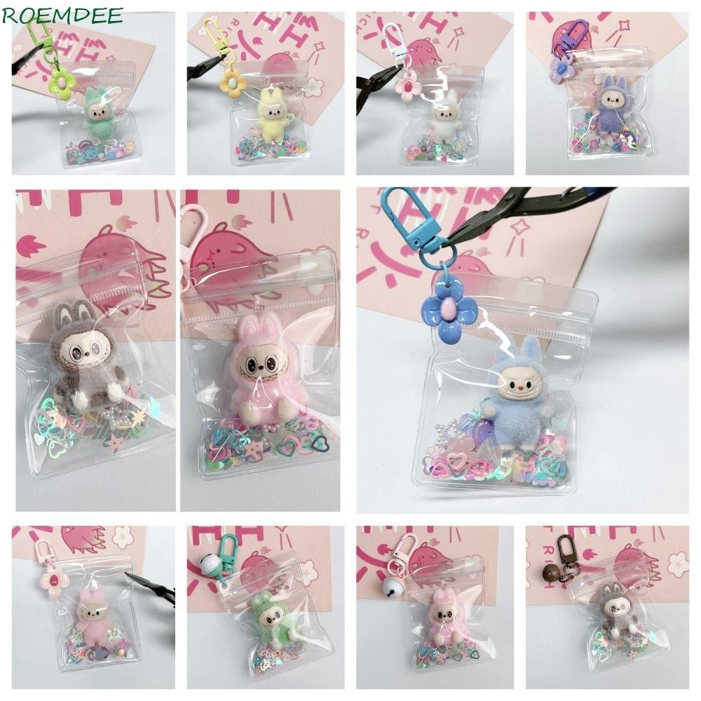 ROEMDEE Flocking Labubu Key Ring, Silica Gel Waterproof Sit Down Labubu ...