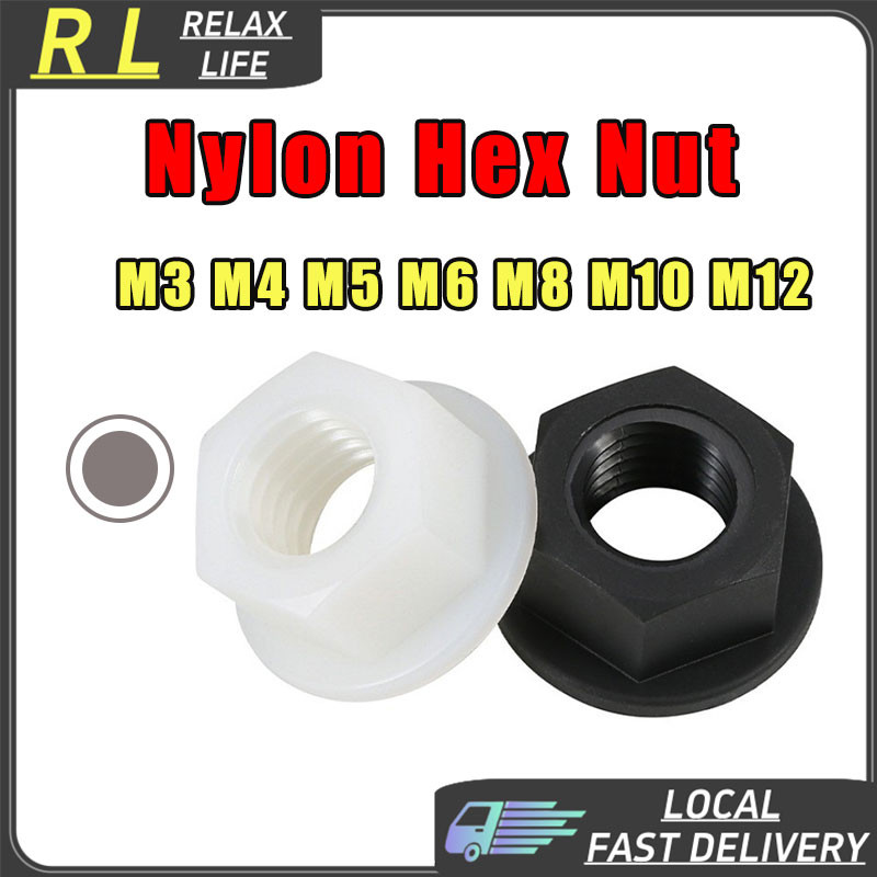 【RL】 Black White Nylon Hex Nuts Plastic Nut Hexagon Hex M3 M4 M5 M6 M8 M10 M12 With Non-slip Pad ...
