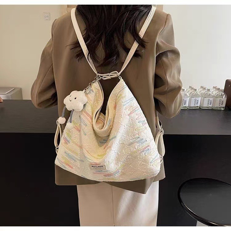 Two-way shoulder bag and backpack; large capacity canvas tote bag ...