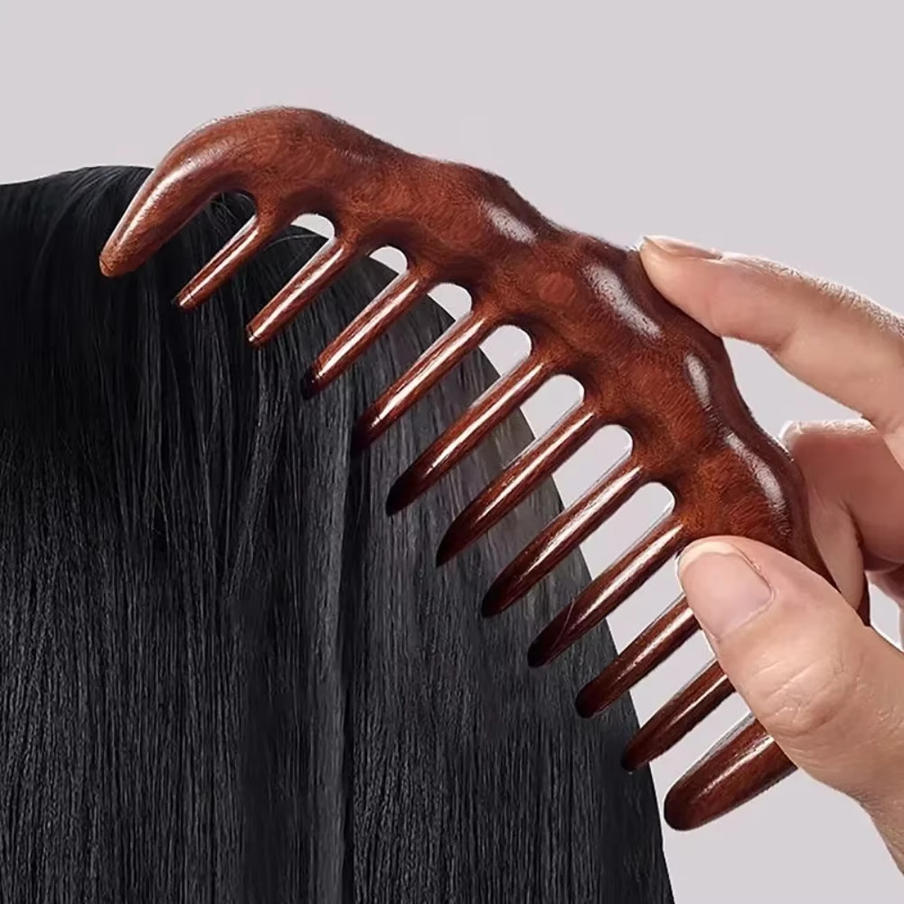 Natural Sandalwood Wide Tooth Hair Comb Detangling Hair Brush Women ...