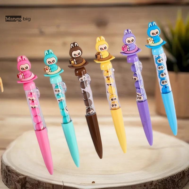 Mangobig 2Pcs Cute Labubu Gel Pen Cute Cartoon Diy Bead Neutral Pen ...